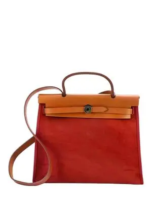 Hermès Herbag Zip Leather And Toile 31 Shoulder Bag - Brown