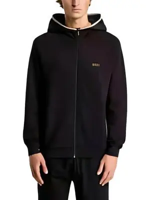 Hugo Cotton-blend Zip-up Hoodie With Metallic Logo - Black