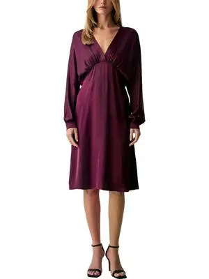 FRACOMINA Gathered Satin Midi Dress - Red