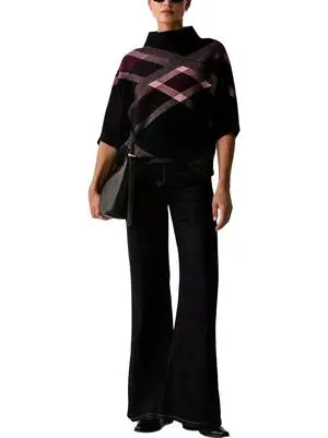 Joseph Ribkoff Joseph Ribkoff Plaid Funnel Neck Sweater Black