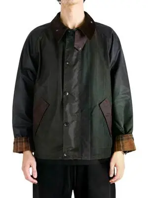 Barbour BARBOUR Tartan-Panelled Waxed-Cotton Jacket Green
