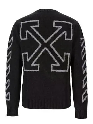 Off-White Diagonal Arrow Fuzzy Crewneck Sweater - Grey