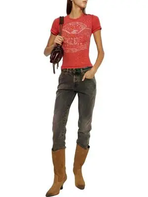DIESEL® Crystal Embellished Graphic T-shirt - Red