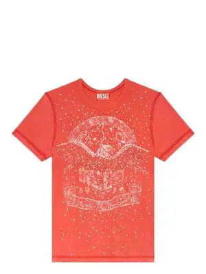 DIESEL® Crystal Embellished Graphic T-shirt - Red