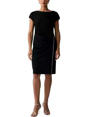 Joseph Ribkoff Draped Midi Dress With Rhinestone Trim - Black