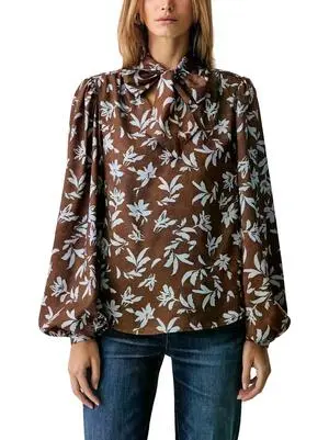 FRACOMINA Floral Print Pussy-bow Blouse - Brown