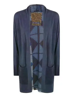 IN BED WITH YOU Wool Geometric Print Open-front Cardigan - Blue