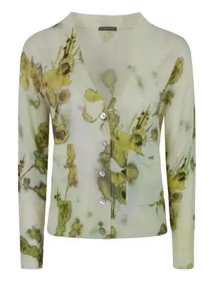 IN BED WITH YOU Floral Print Wool Cardigan - Neutrals