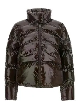 Pinko Pinko Glossy Quilted Zip-Up Jacket Brown