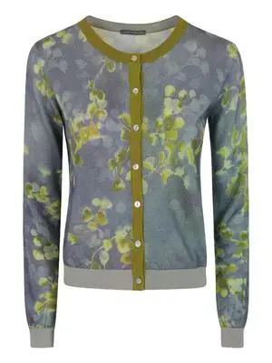 IN BED WITH YOU Floral Print Wool Cardigan - Blue