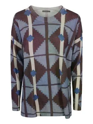 IN BED WITH YOU Geometric Print Crew Neck Long Sleeve Sweater - Blue