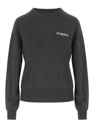 Pinko Logo Embroidered Intarsia-knit Sweater - Grey
