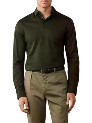 HACKETT LONDON Long-sleeve Pique Polo Shirt - Green