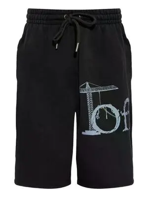 Off-White Logo Print Cotton Shorts - Black