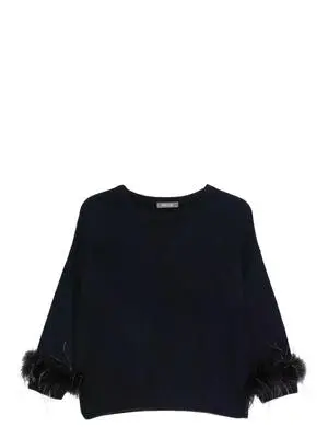 PHILO-SOFIE Feather-trimmed Crew Neck Sweater - Blue