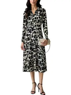 MORGAN Abstract Print Button-down Midi Dress - Black