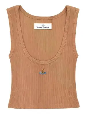 VIVIENNE WESTWOOD Orb-embroidered Ribbed Knit Top - Neutrals