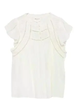 MAISON123 Dover Embroidered Ruffled Blouse - Neutrals