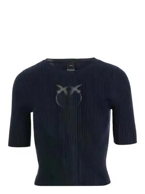 Pinko Ribbed Knit Short Sleeve Sweater - Blue