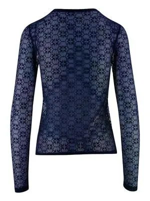 Pinko Stretch Lace Sweater With Love Birds Logo Motif - Blue