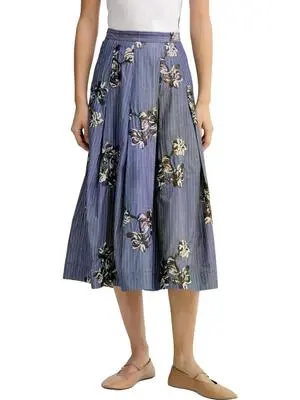 Munthe Nukkia Sequin-embellished Striped Midi Skirt - Blue