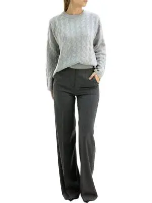 LISA YANG Cable Knit Crew Neck Sweater - Grey