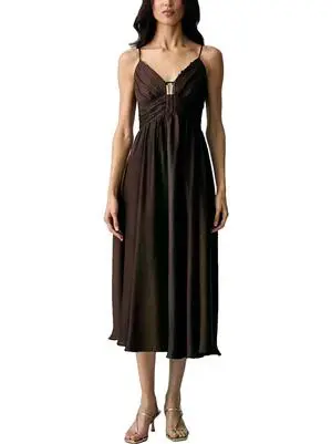 MORGAN Embellished Gathered Midi Dress - Brown