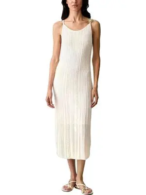 MORGAN Sun Detail Pointelle-knit Midi Dress - Neutrals