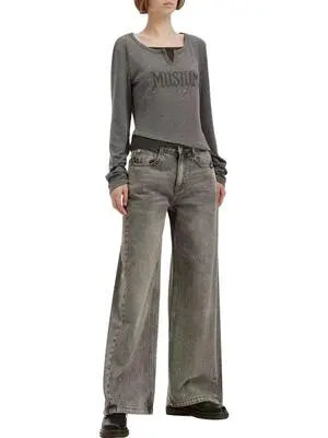 MUSIUM DIV. Logo Print Asymmetric Hem T-shirt - Grey