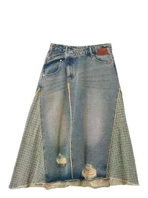 MUSIUM DIV. Patchwork Distressed Midi Skirt - Blue
