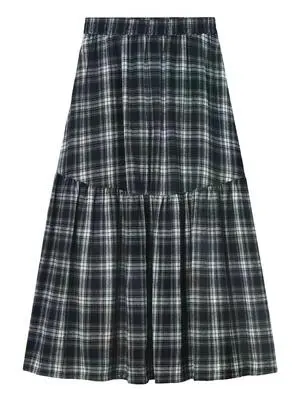 FINGERCROXX Tartan Check Tiered Maxi Skirt - Blue