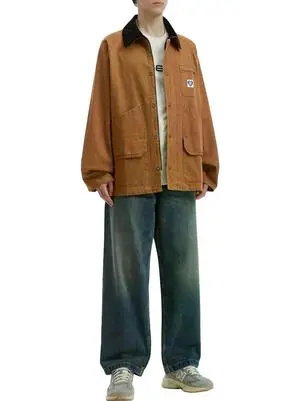 FINGERCROXX Corduroy-collar Logo-patch Jacket - Brown