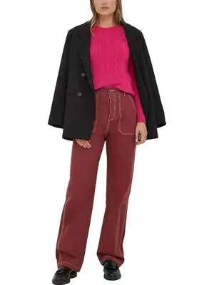 BENETTON Straight Cotton Trousers - Red