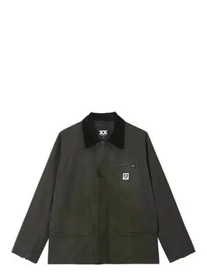 FINGERCROXX Corduroy Collar Patch Pocket Jacket - Grey