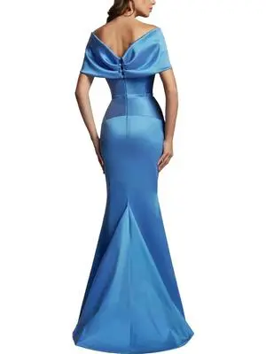 CRISTALLINI Chateau Off-shoulder Maxi Gown - Blue
