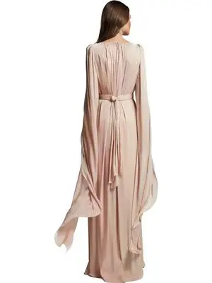 CRISTALLINI Pleated Cape-sleeve Maxi Dress - Neutrals