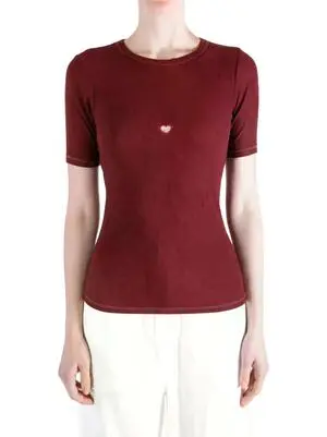 BASERANGE Baserange Ribbed Heart-Cutout T-Shirt Red