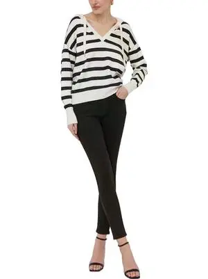 MORGAN MORGAN Striped V-Neck Hoodie Neutrals