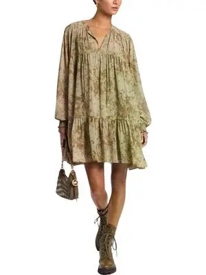 MICHAEL KORS Michael Kors Floral Georgette Tiered Dress With Balloon Sleeves