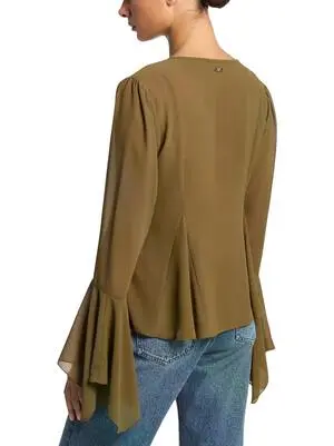 Michael Kors Georgette Blouse With Dramatic Cuffs - Green