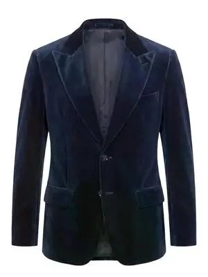 LARDINI Velvet Peak-lapel Blazer - Blue