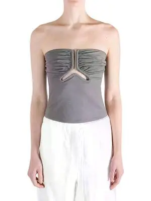 Rick Owens Rick Owens Cut-Out Ruched Strapless Top Grey