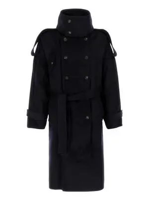 FERRAGAMO Double-breasted Belted Coat - Blue