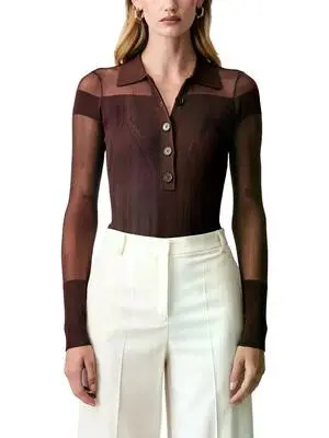 Patrizia Pepe Sheer-panelled Knitted Bodysuit - Brown