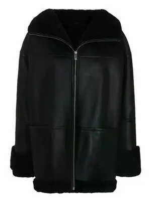 TOTEME Shearling-trimmed Leather Jacket - Black