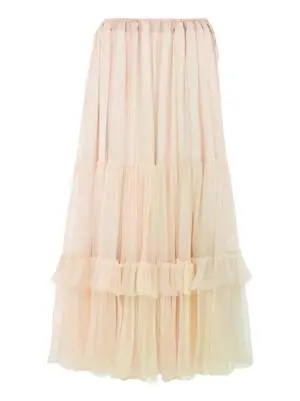 Chloé Midi Tiered Tulle Skirt - Neutrals