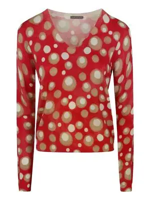 IN BED WITH YOU Polka-dot V-neck Sweater - Red