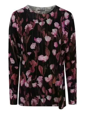 IN BED WITH YOU Floral Print Wool Sweater - Black