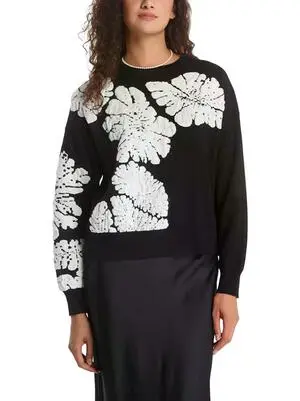 Desigual DESIGUAL Leaf-Intarsia Crew Neck Sweater Black
