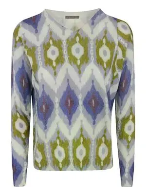 IN BED WITH YOU Abstract Print V-neck Sweater - White